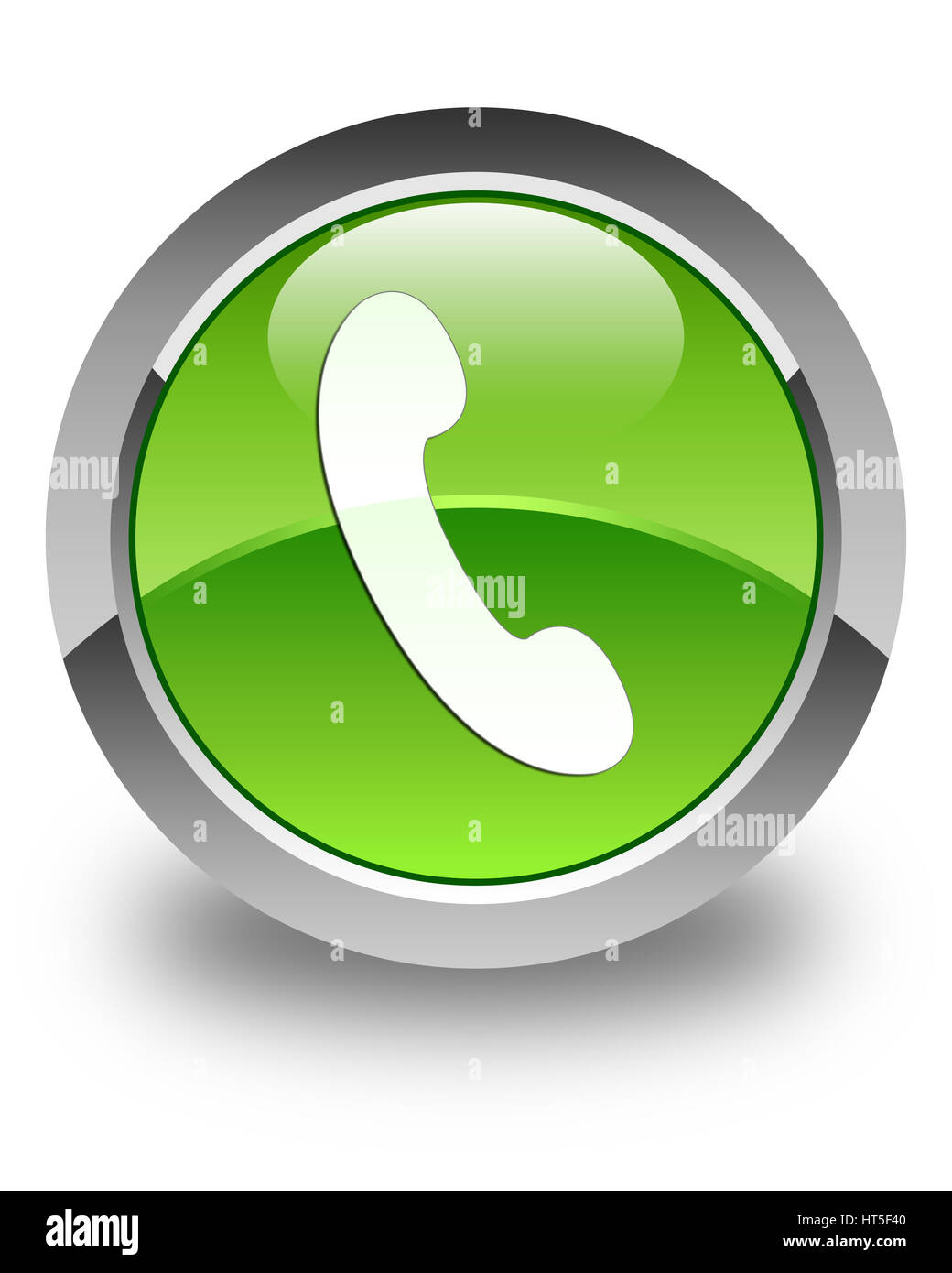 Phone icon isolated on glossy green round button abstract illustration ...