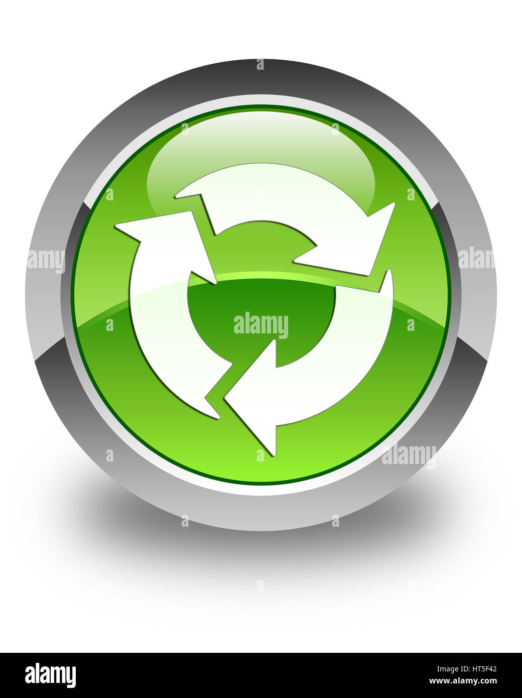 Refresh icon isolated on glossy green round button abstract ...