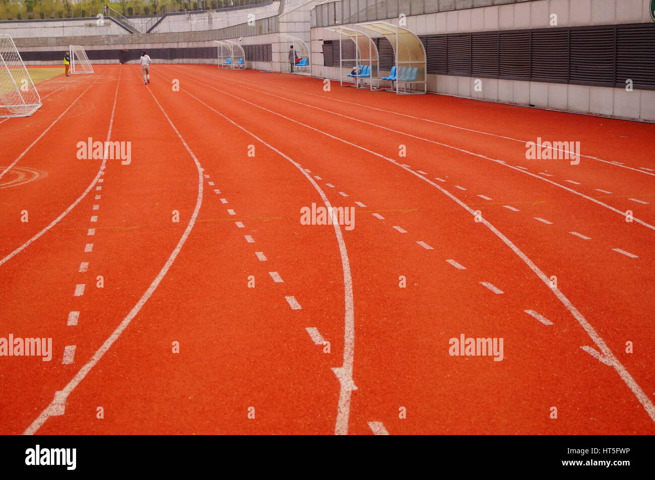Red plastic track and field track in Baoan Sports Center, Shenzhen ...
