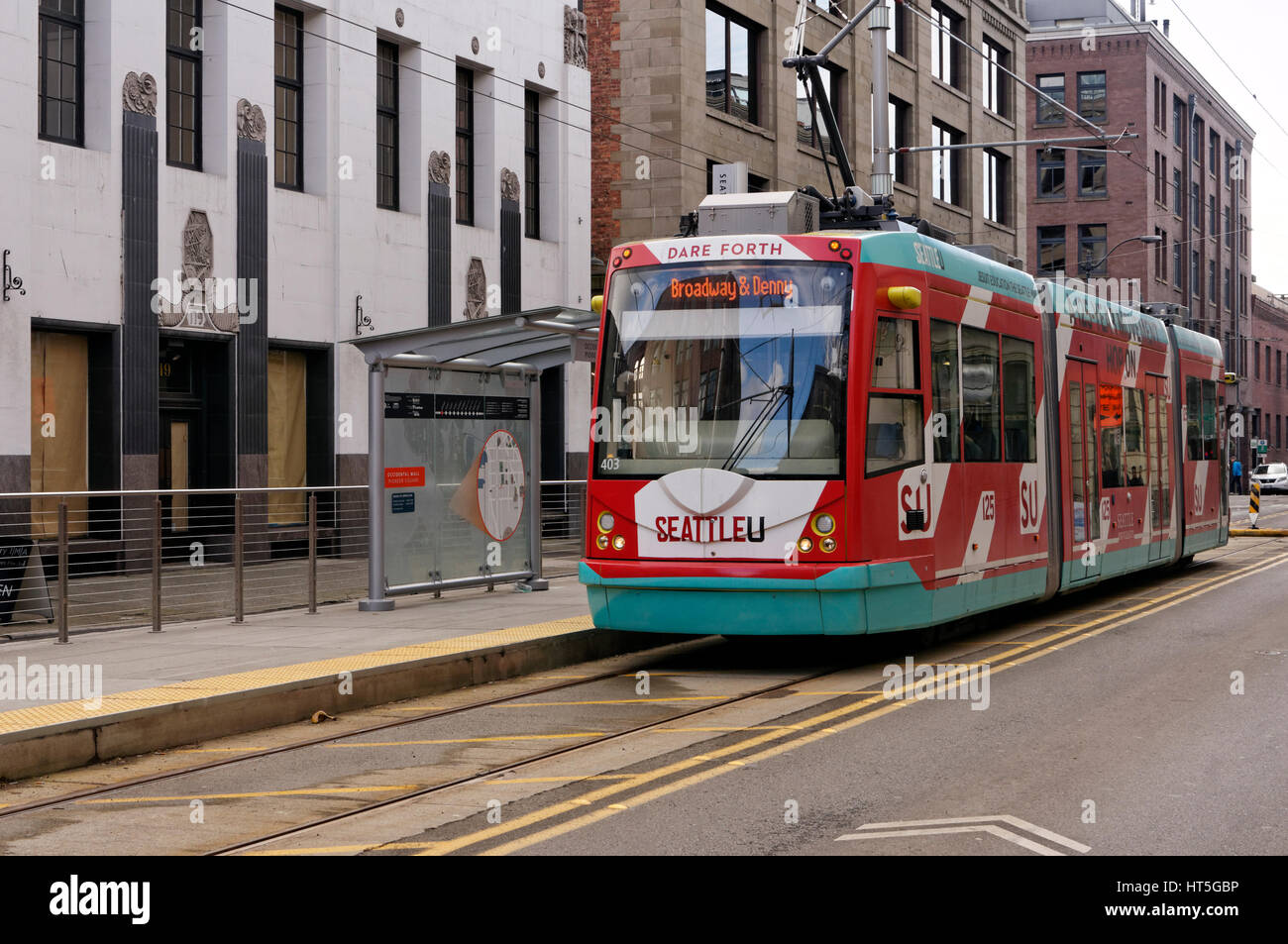 First Hill line electric streetcar at the Occidental Square stop in the ...