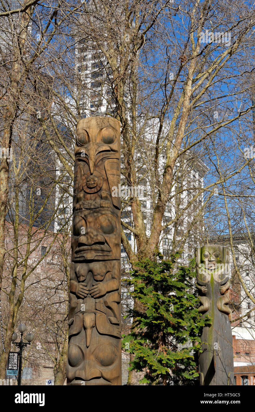 Native American totem poles in Occidental Square Park in the Pioneer ...