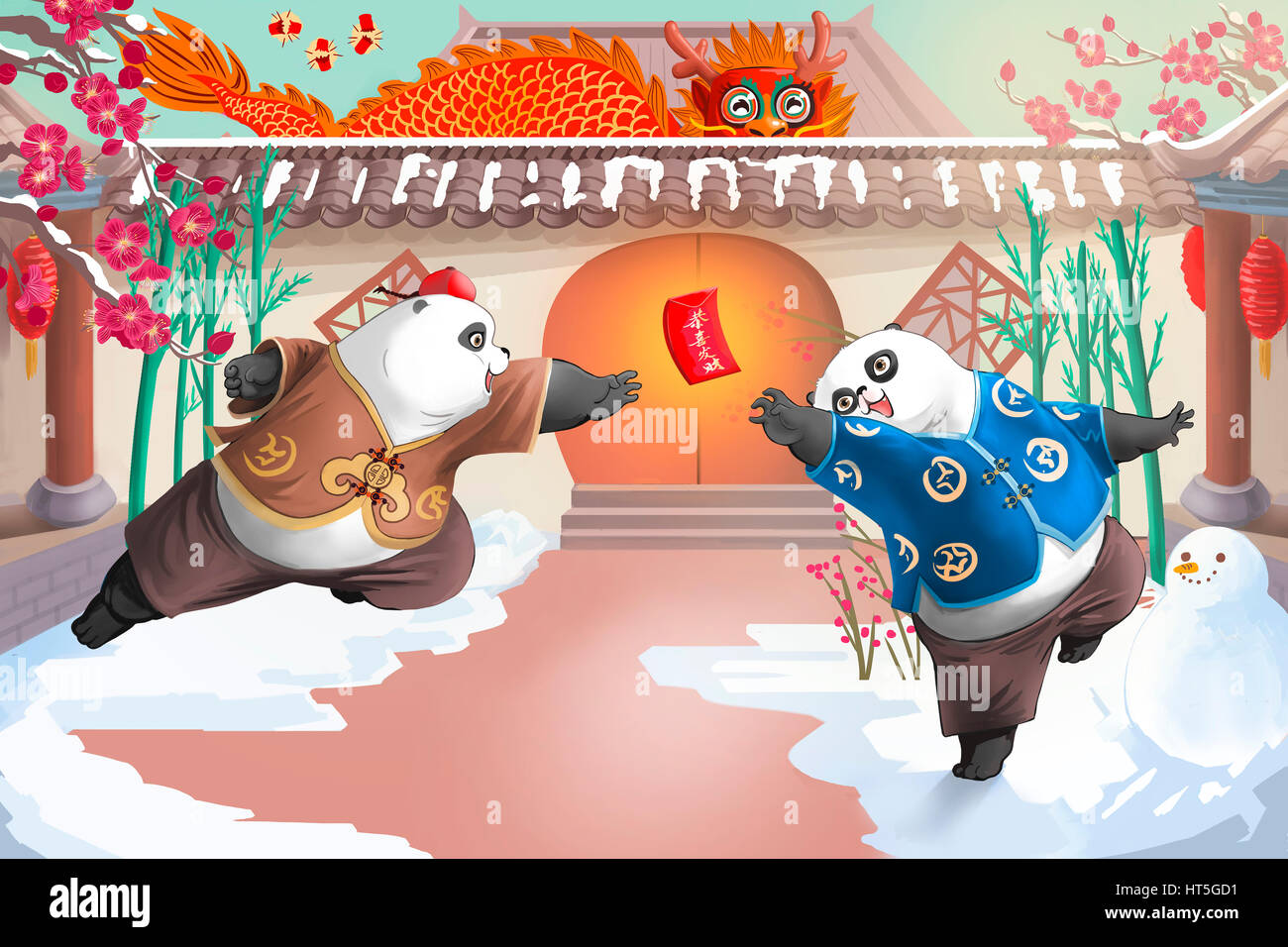 Two pandas celebrating Chinese new year Stock Photo - Alamy