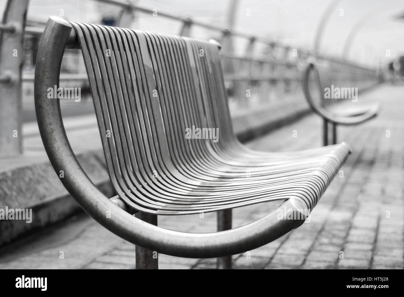 Black and white iron bench Blackpool in the UK taken with digital ...