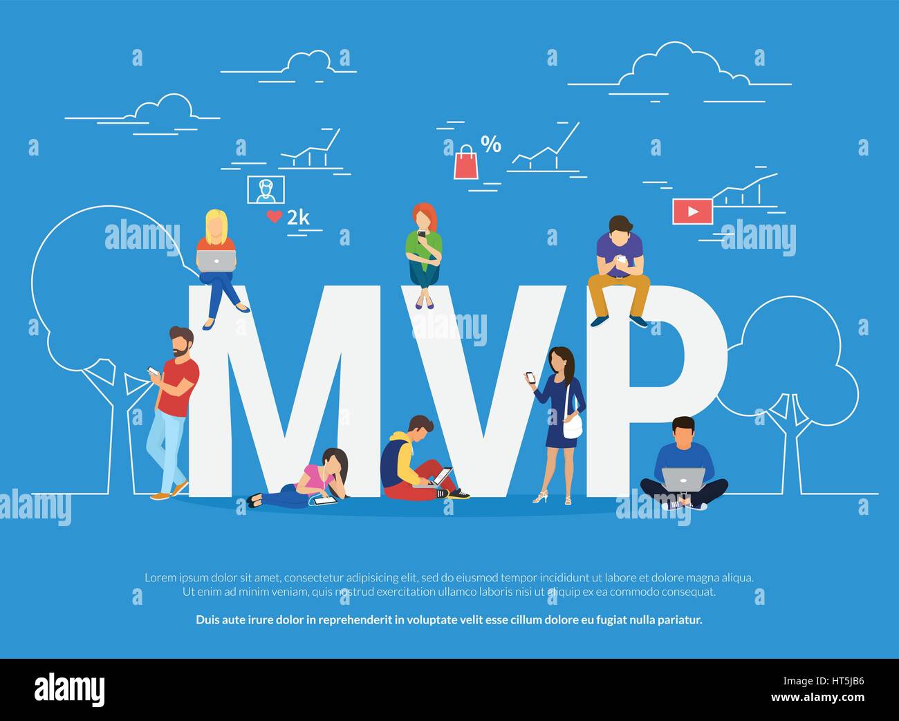MVP concept illustration of business people using devices for buying ...