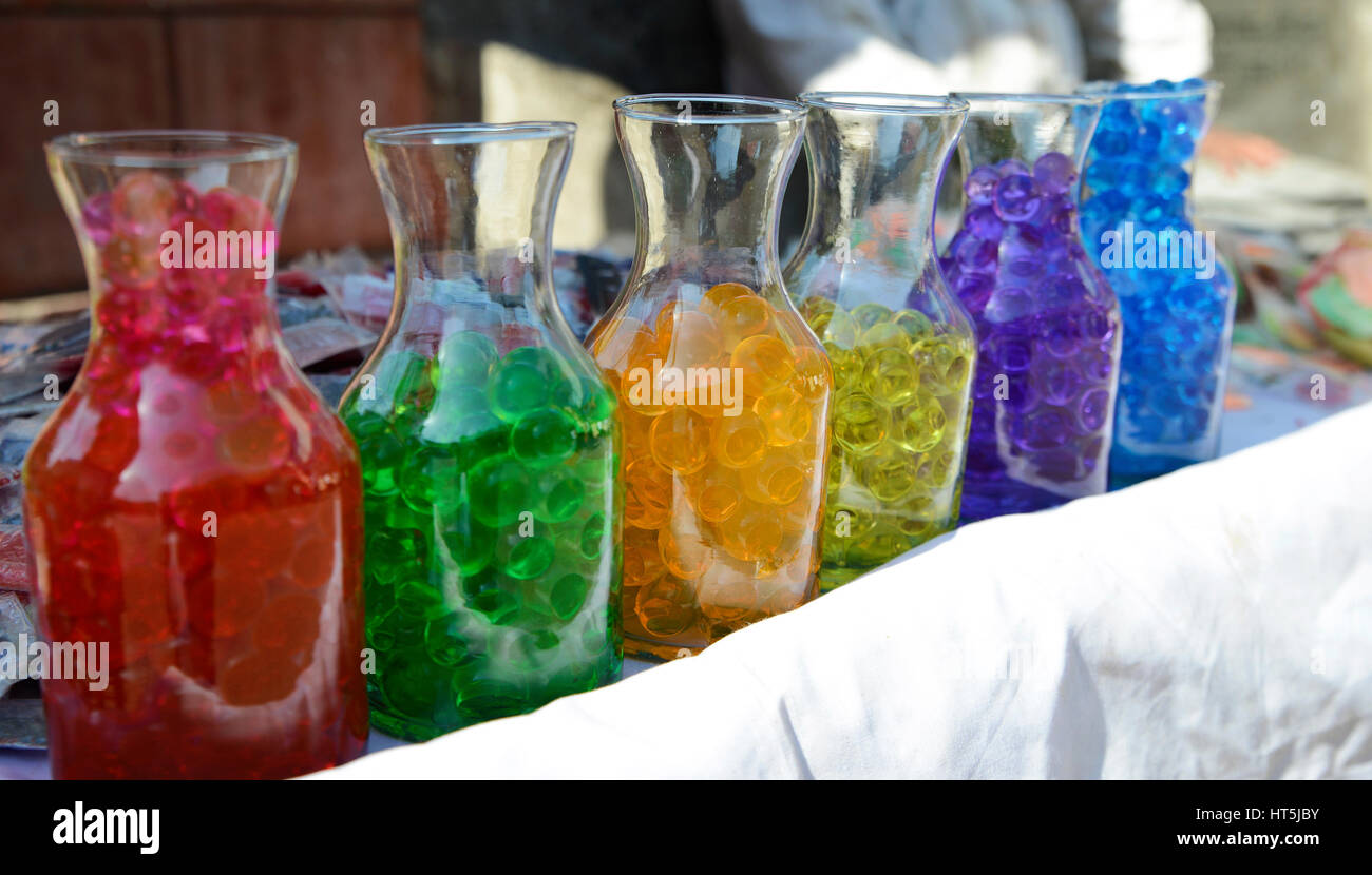 Colorful jelly balls in glass container Stock Photo - Alamy
