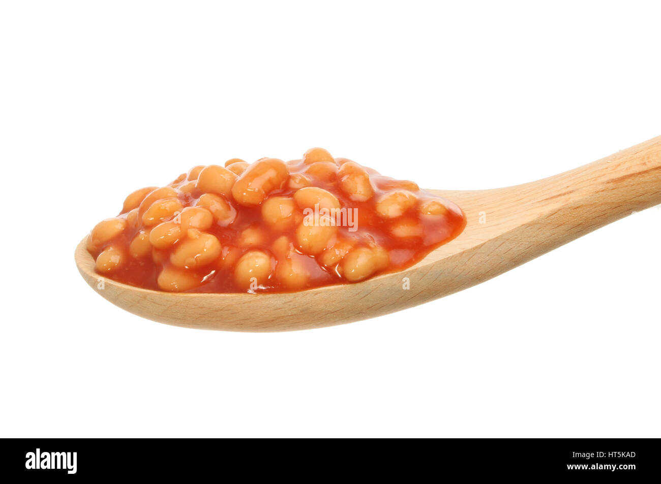 Baked beans on a wooden spoon isolated against white Stock Photo - Alamy