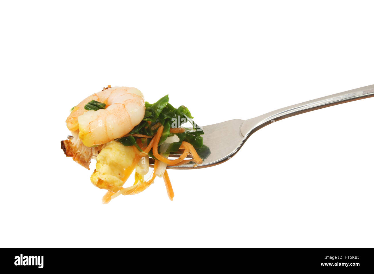 Chinese food on a fork isolated against white Stock Photo - Alamy