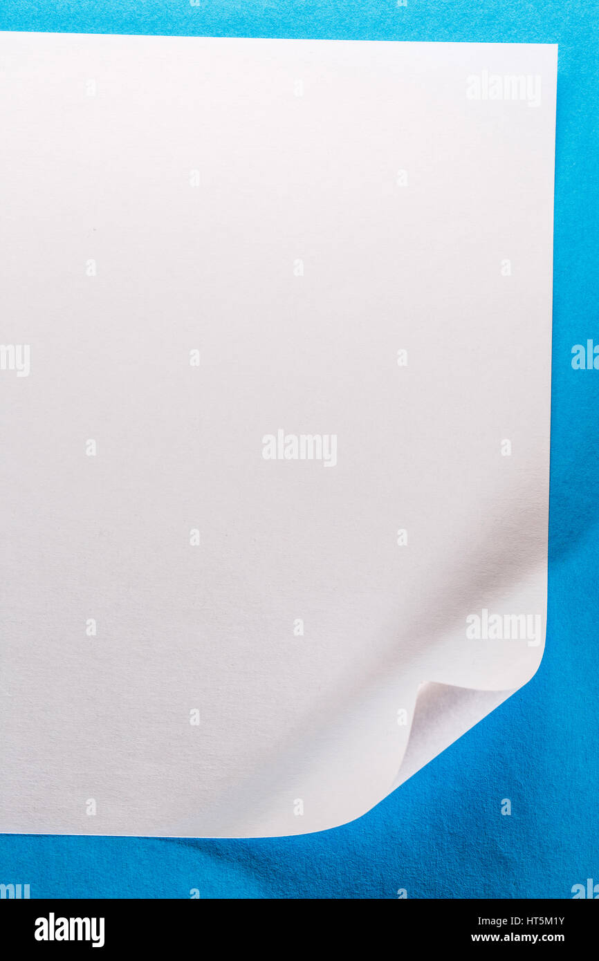 Blank sheet of paper on blue background Stock Photo - Alamy
