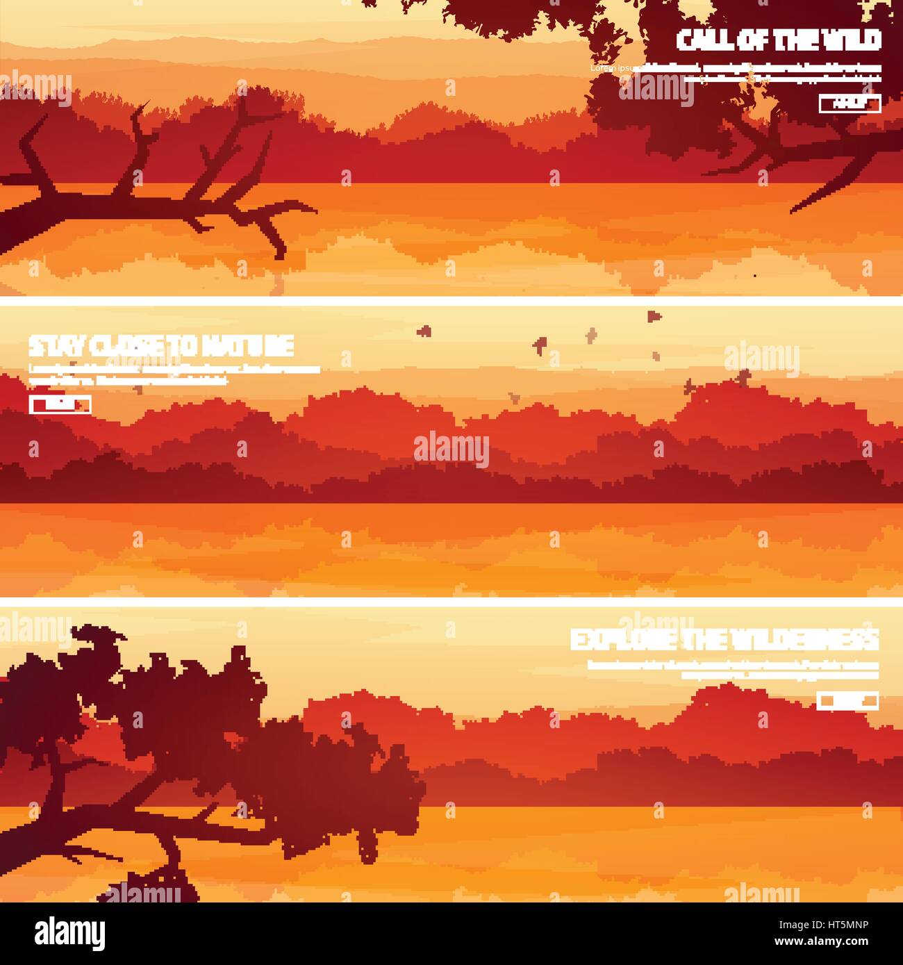 Mountains with forest and lake, river. Trees. Horizon line. Vector ...