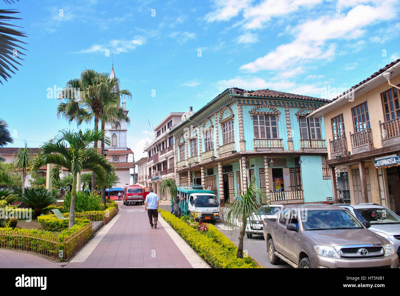 Colonial buildings in front of Central Park. Zaruma. Ecuador Stock ...