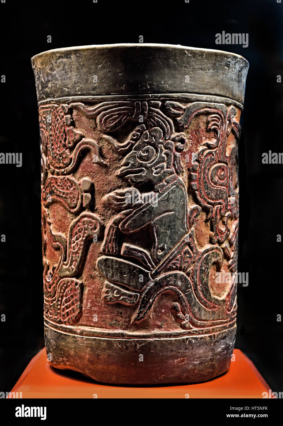 Snakes relief clay pot Late Classical Guatemala Maya (Culture) 18 x 13. ...