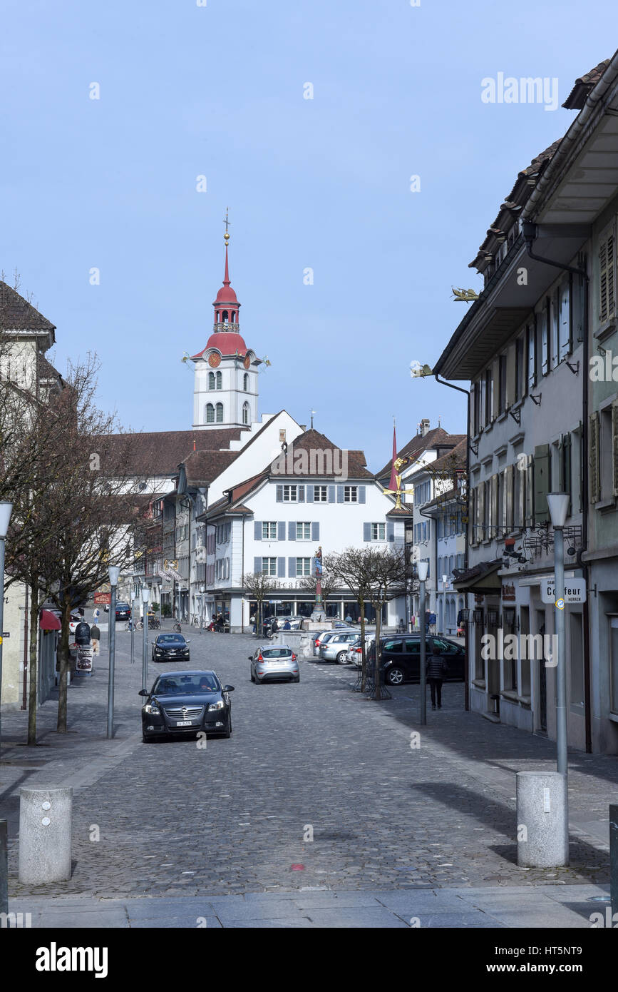 Sursee, Switzerland - 4 March 2017: medieval houses of the village of ...
