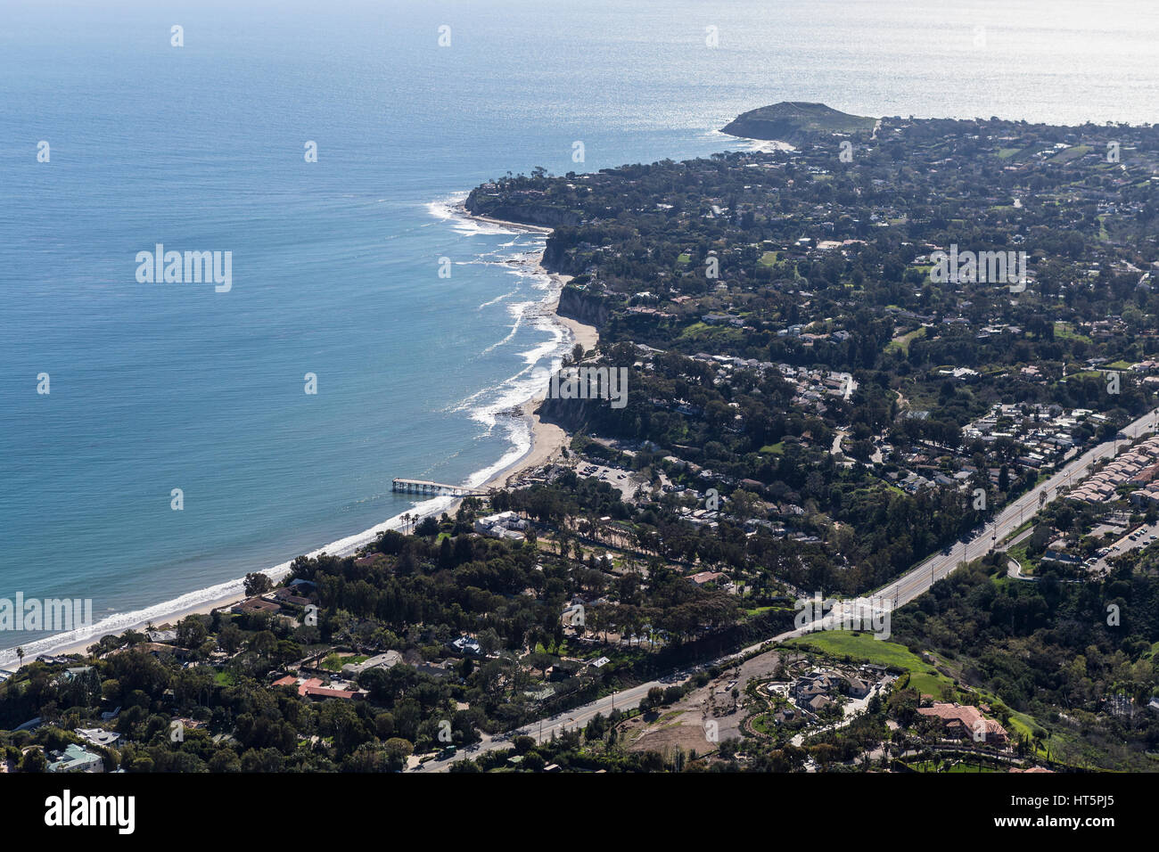 Aerial view towards Paradise Cove and Point Dume in Malibu, California ...