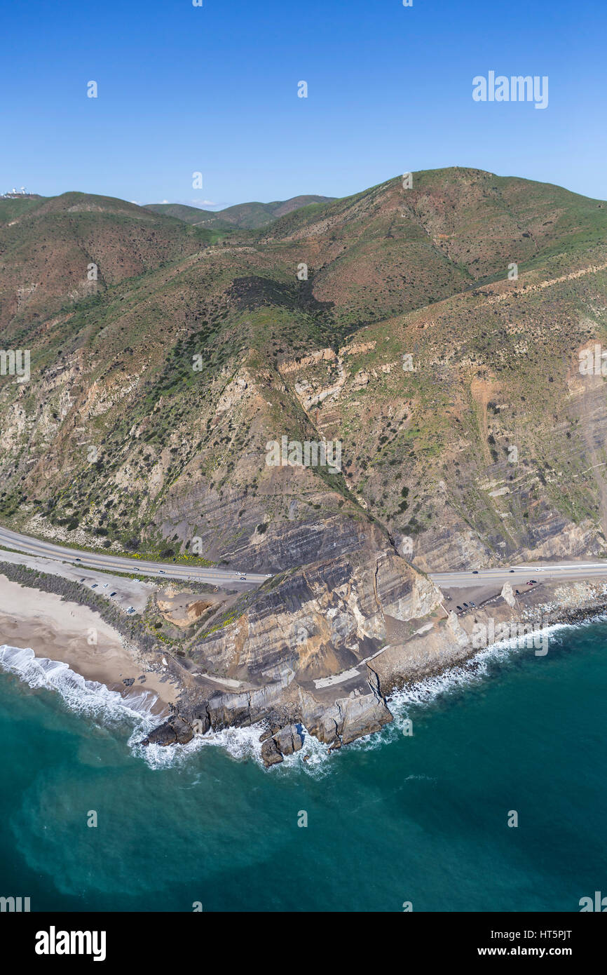 Aerial view of Pacific Coast Highway passing Point Mugu near Malibu in ...