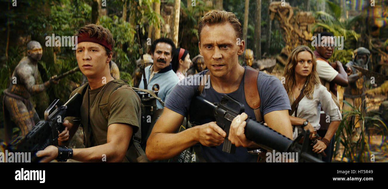 KONG: SKULL ISLAND, front, from left: Thomas Mann, John Ortiz (moustache), Tom Hiddleston, Brie ...