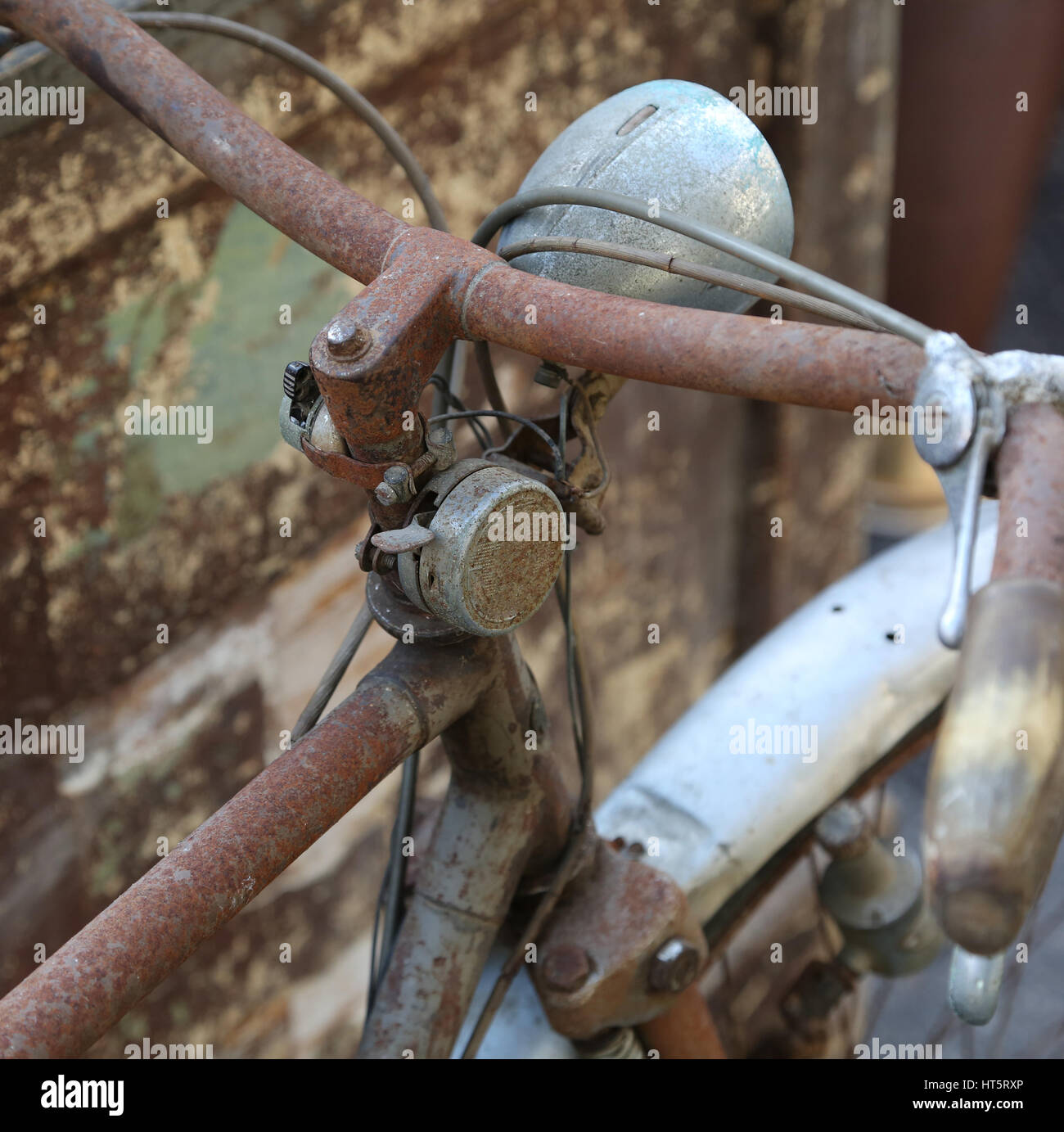 Old rusty bicycle with still functioning headlight Stock Photo - Alamy