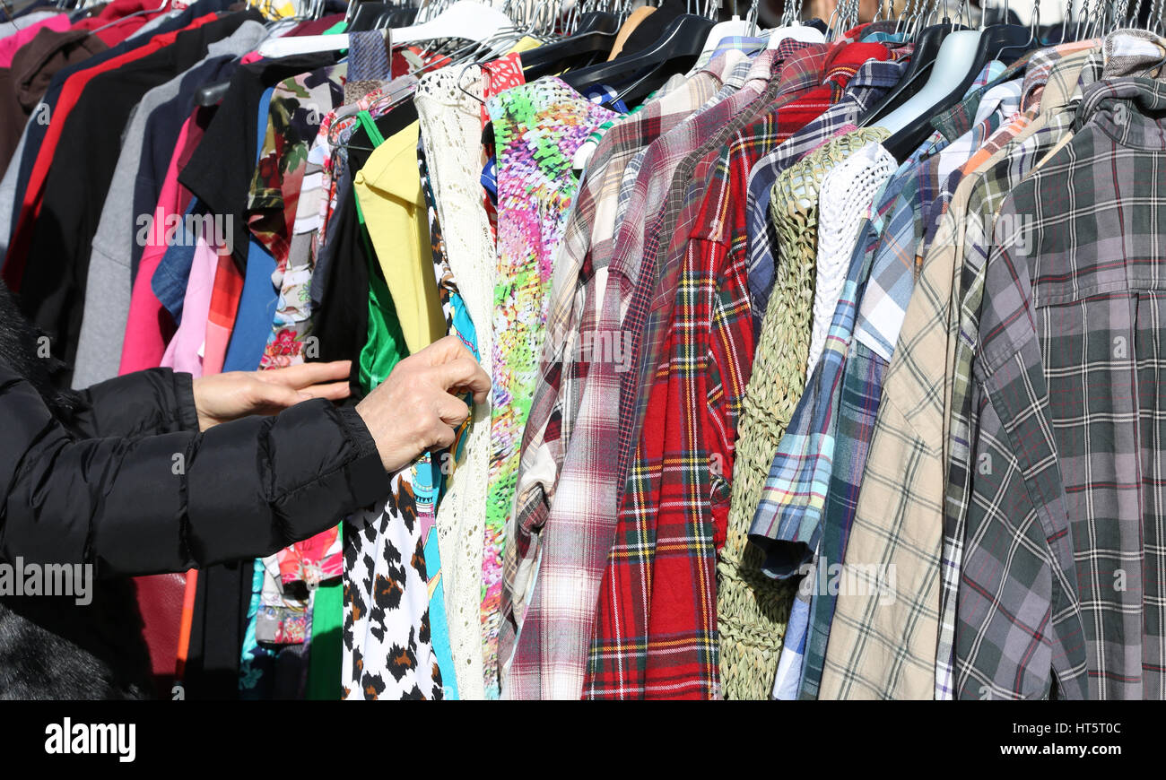 Second hand clothes background hi-res stock photography and images - Alamy