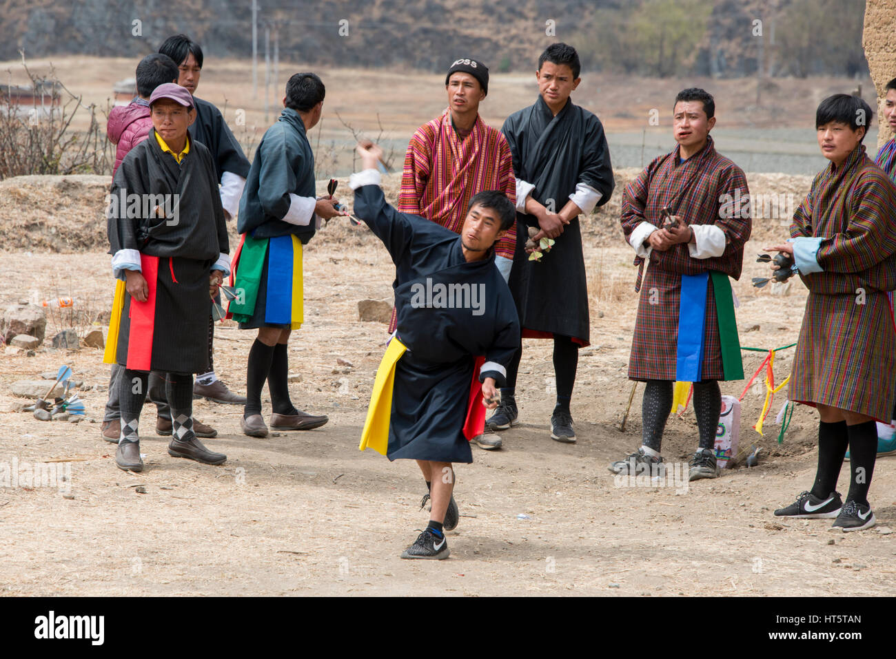 Bhutan, Paro, capital of Paro District aka Dzongkhag. Khuru (darts ...