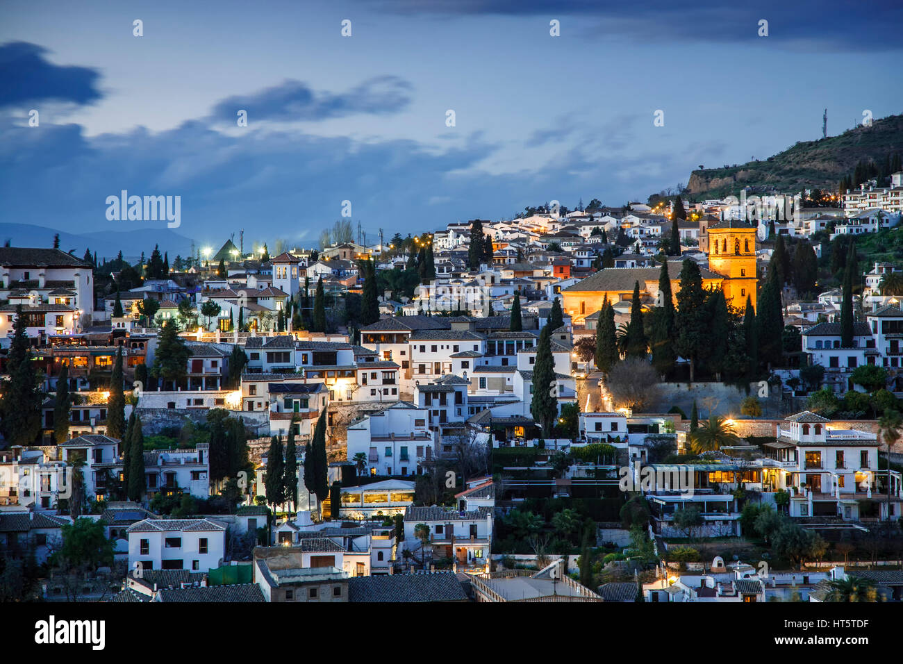 El Albaicin (old Arab quarter) at twilight, Granada, Spain Stock Photo ...