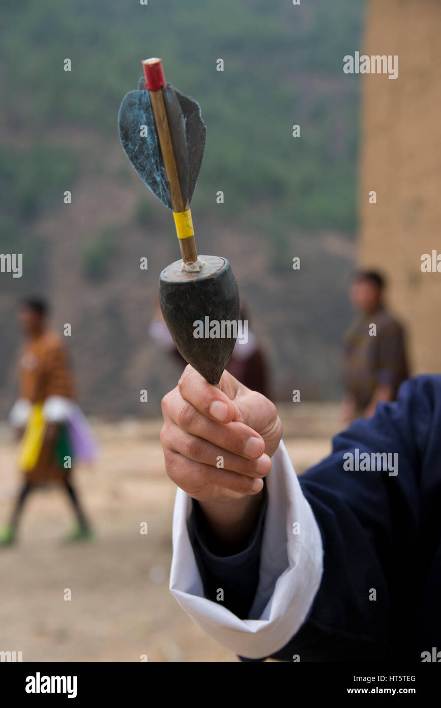 Bhutan, Paro. Khuru (darts) traditional Bhutanese sport of throwing ...