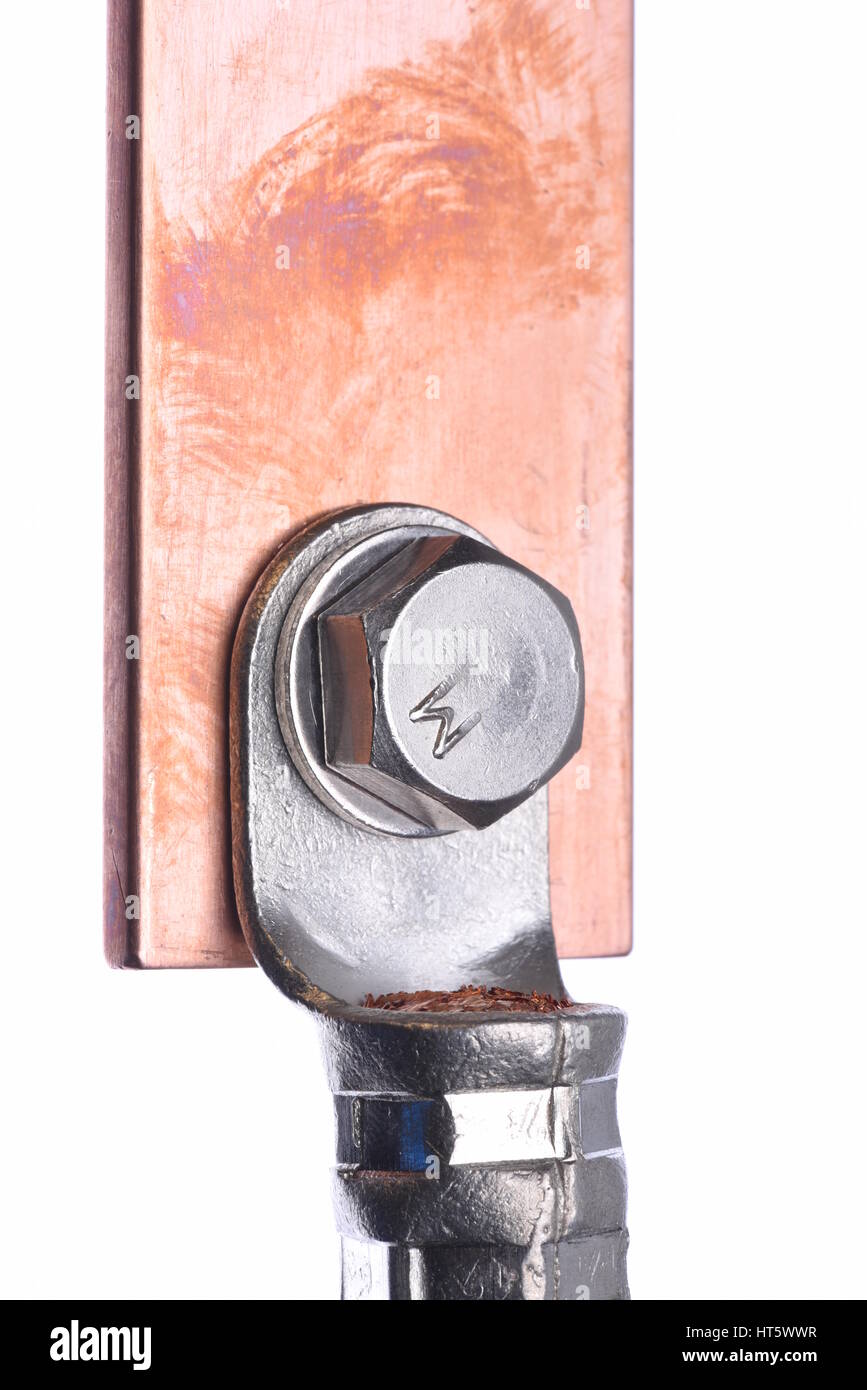 Electrical copper bus and electrical cable connected by srew isolated ...