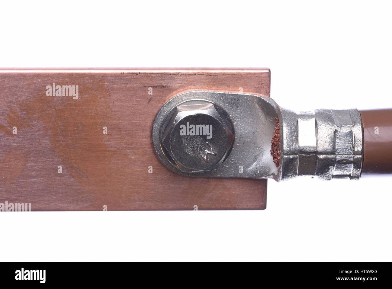 Electrical copper bus and electrical cable connected by srew isolated ...