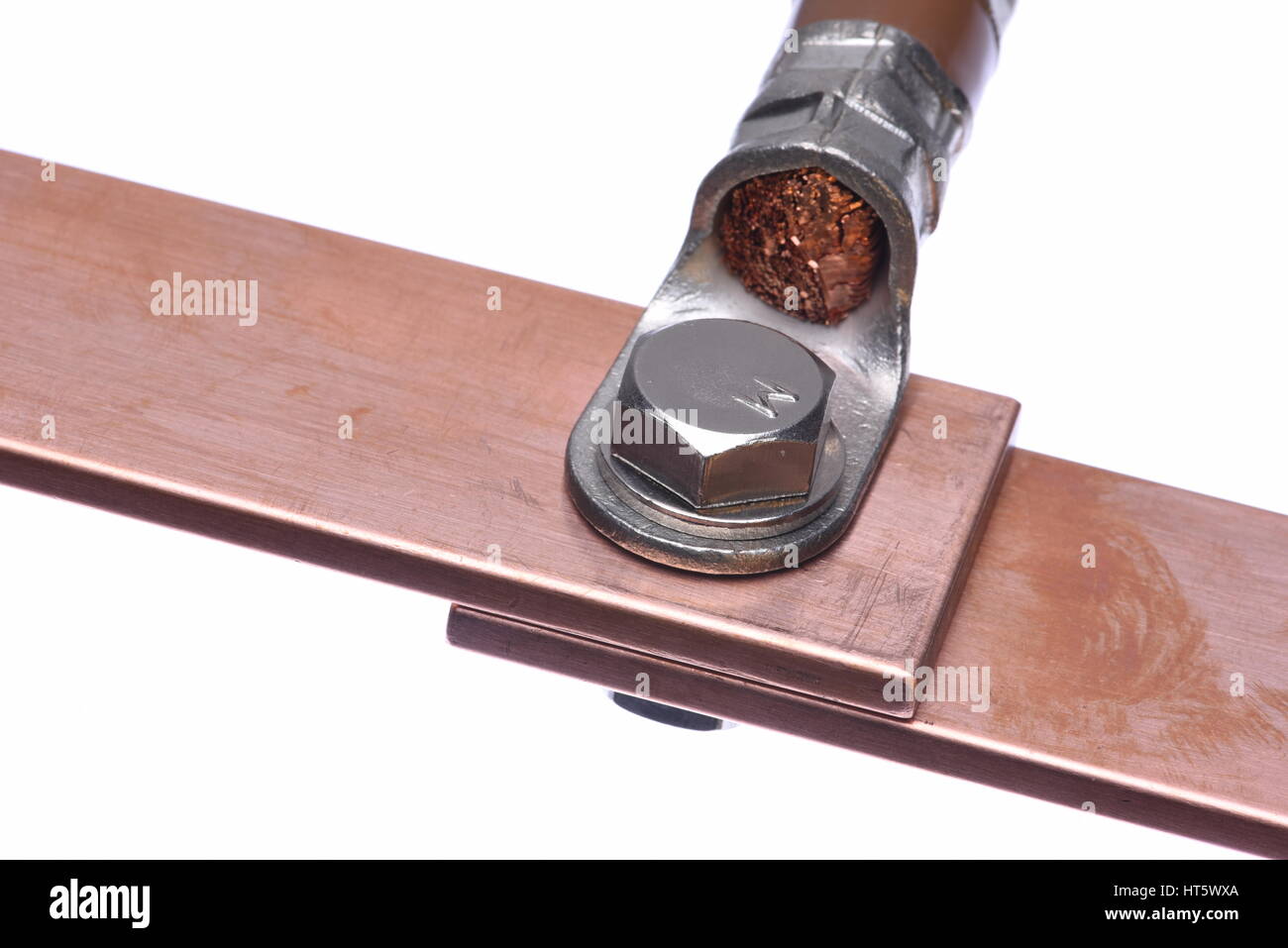 Electrical copper bus and electrical cable connected by srew isolated ...