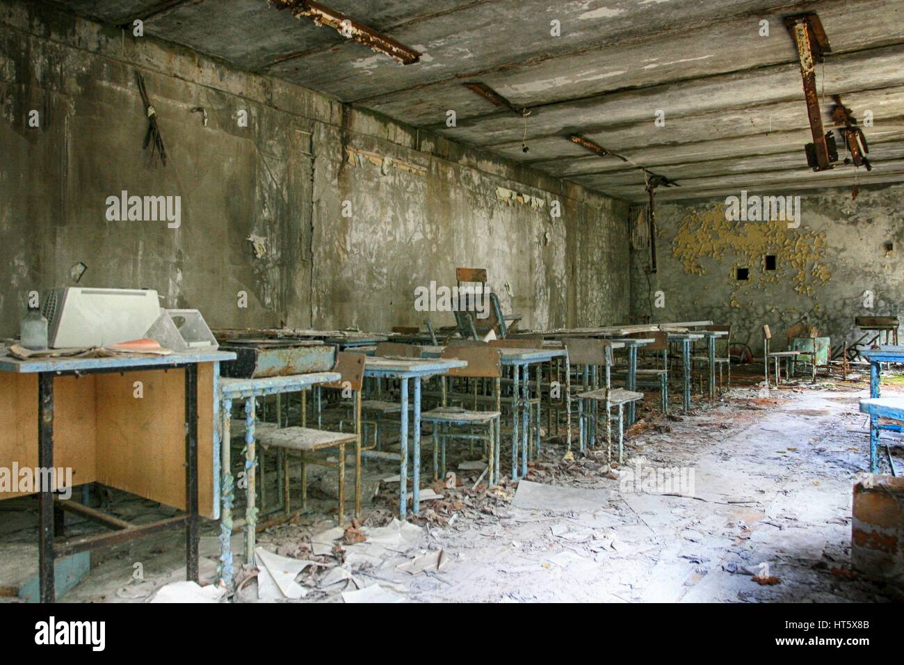 Abandoned Building Interior in school in Prypiat town in Chernobyl Zone ...
