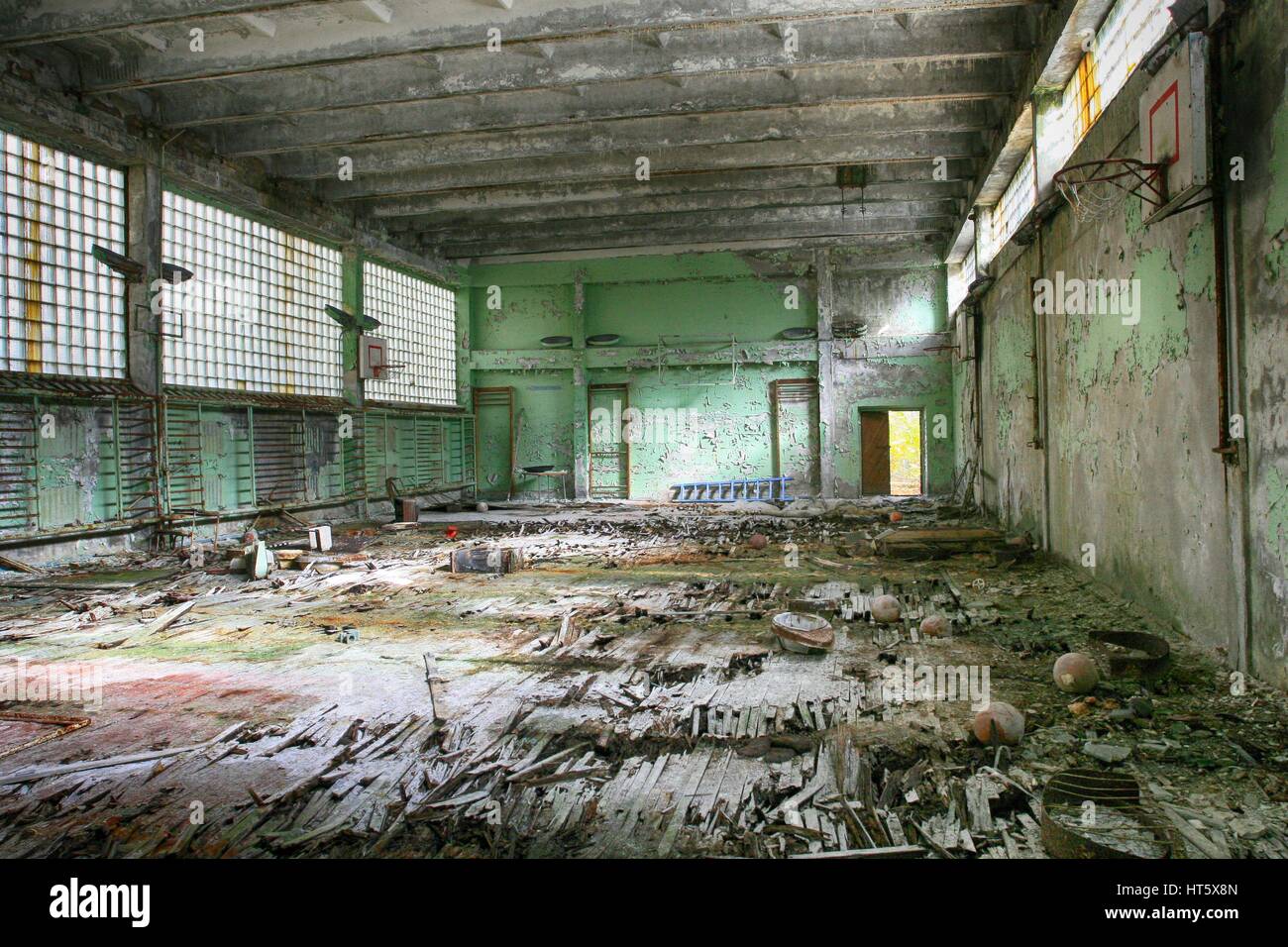 Abandoned Building Interior in school in Prypiat town in Chernobyl Zone ...