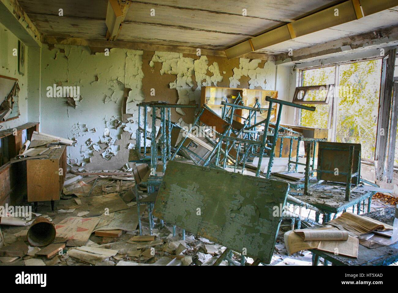 Abandoned Building Interior in school in Prypiat town in Chernobyl Zone ...