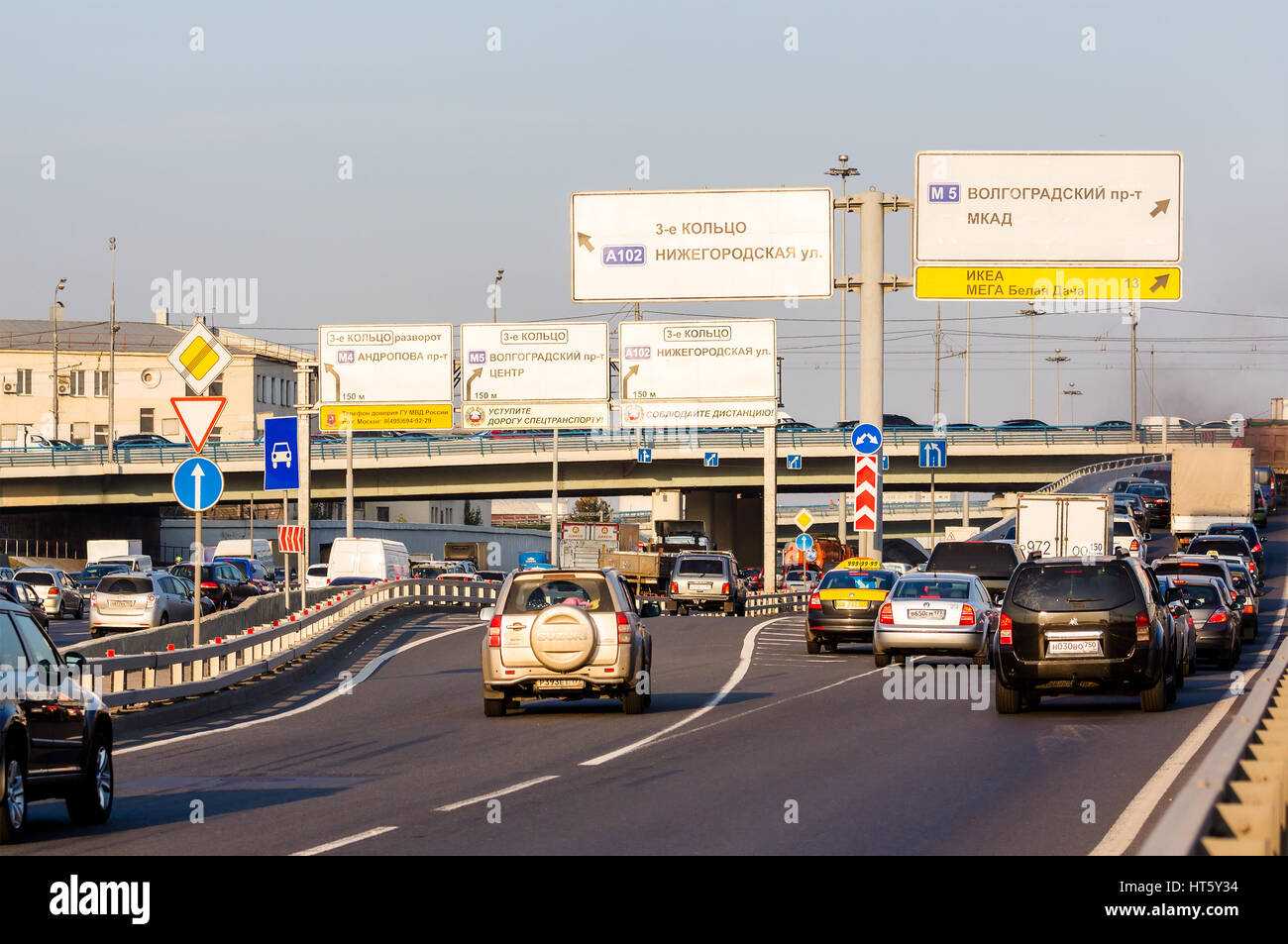 MOSCOW - SEPTEMBER 23, 2015: Traffic on theThird Ring Road near the ...