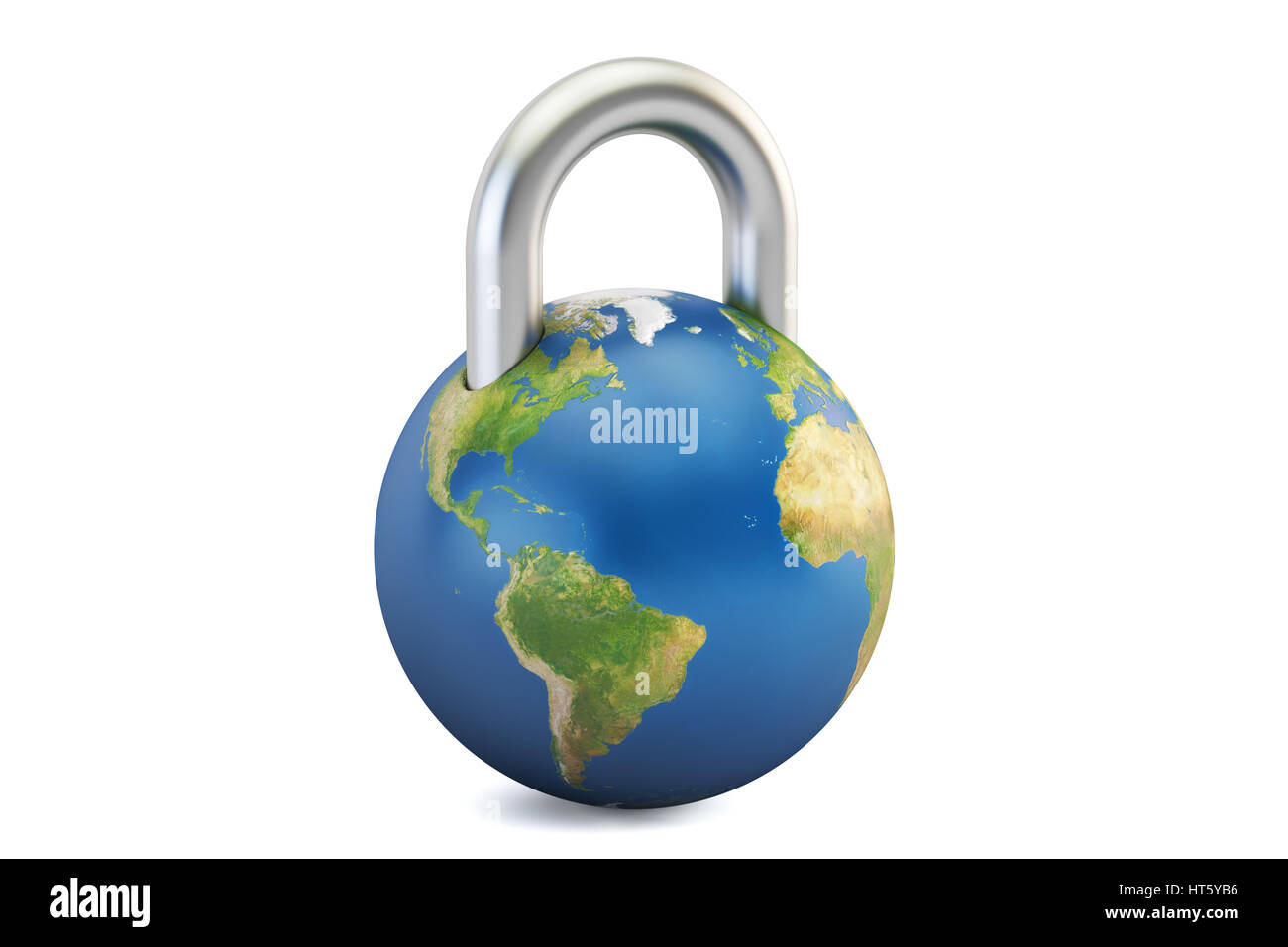 Earth globe padlock, protect concept. 3D rendering isolated on white ...