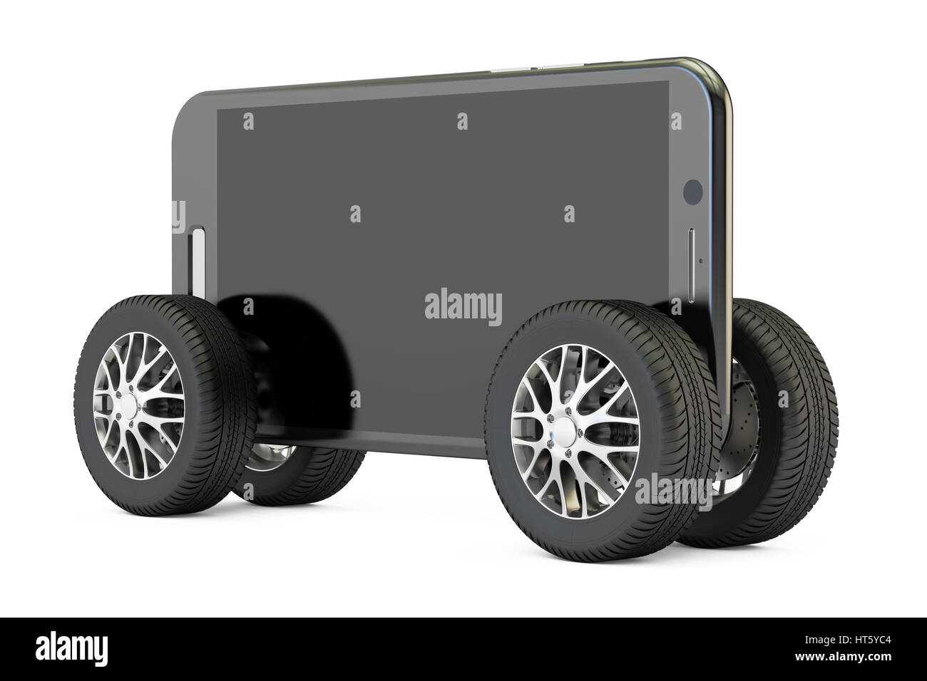 Smartphone on wheels, 3D rendering isolated on white background Stock ...