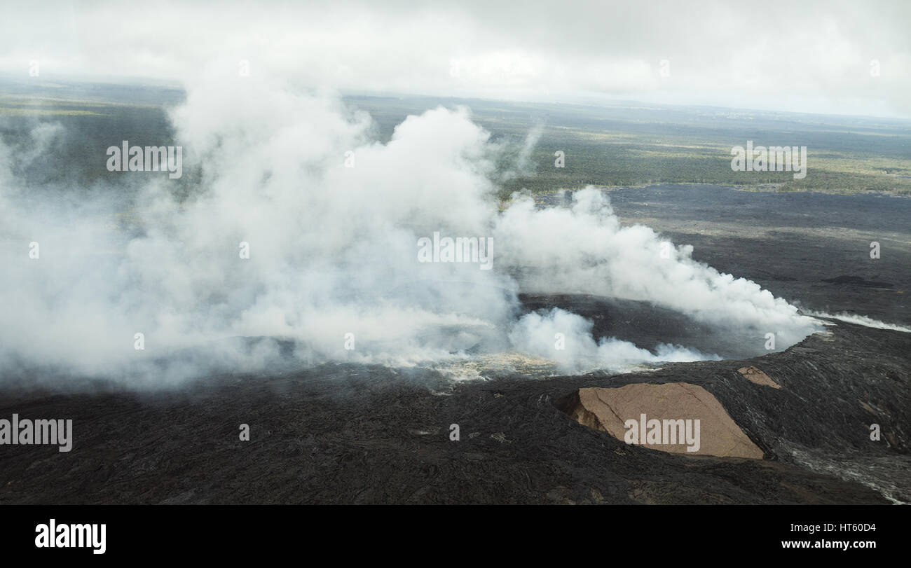 Aerial view of Pu'u O'o Crater, a volcanic cone located on the Big ...