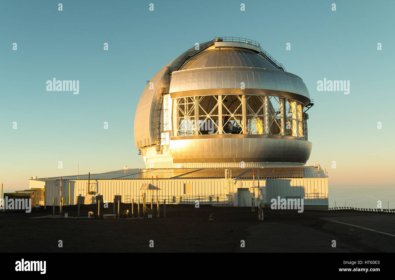 Gemini Observatory against blue sky at sunset, is located at the summit ...