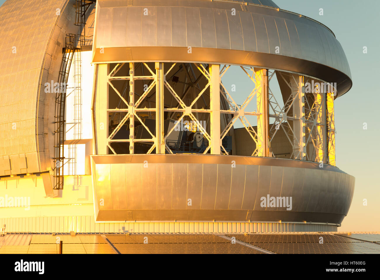 Close up of Gemini observatory with open wind vents on Mauna kea ...