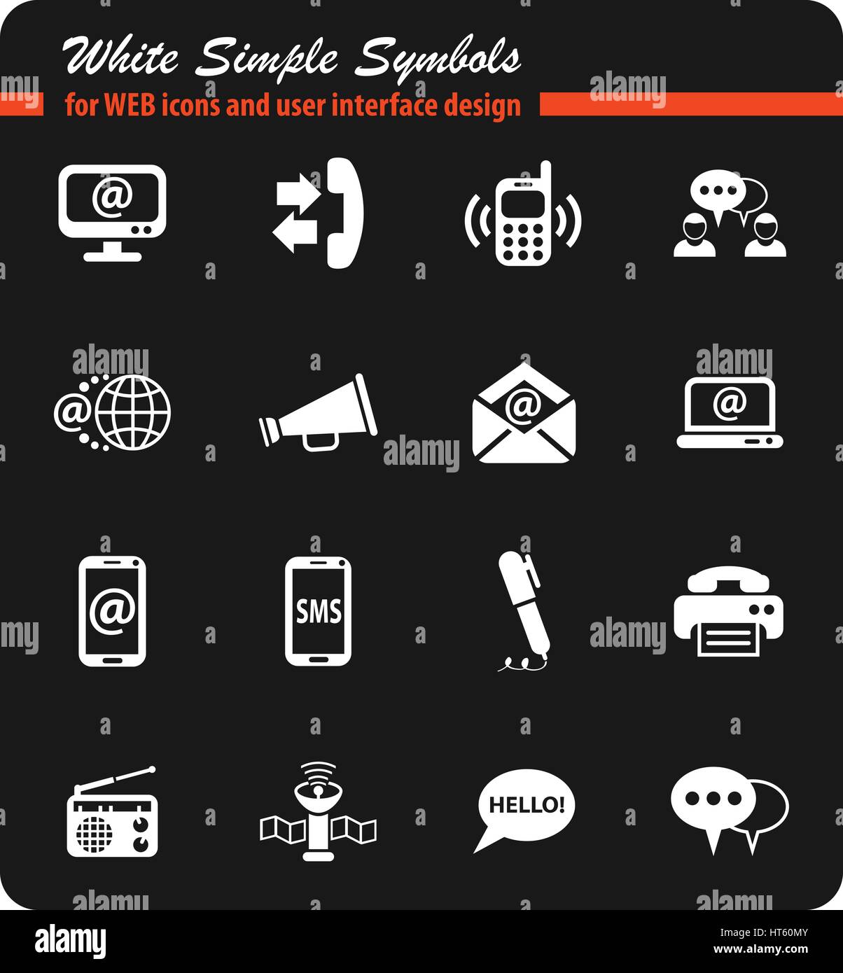 communication white simple symbols for web icons and user interface ...