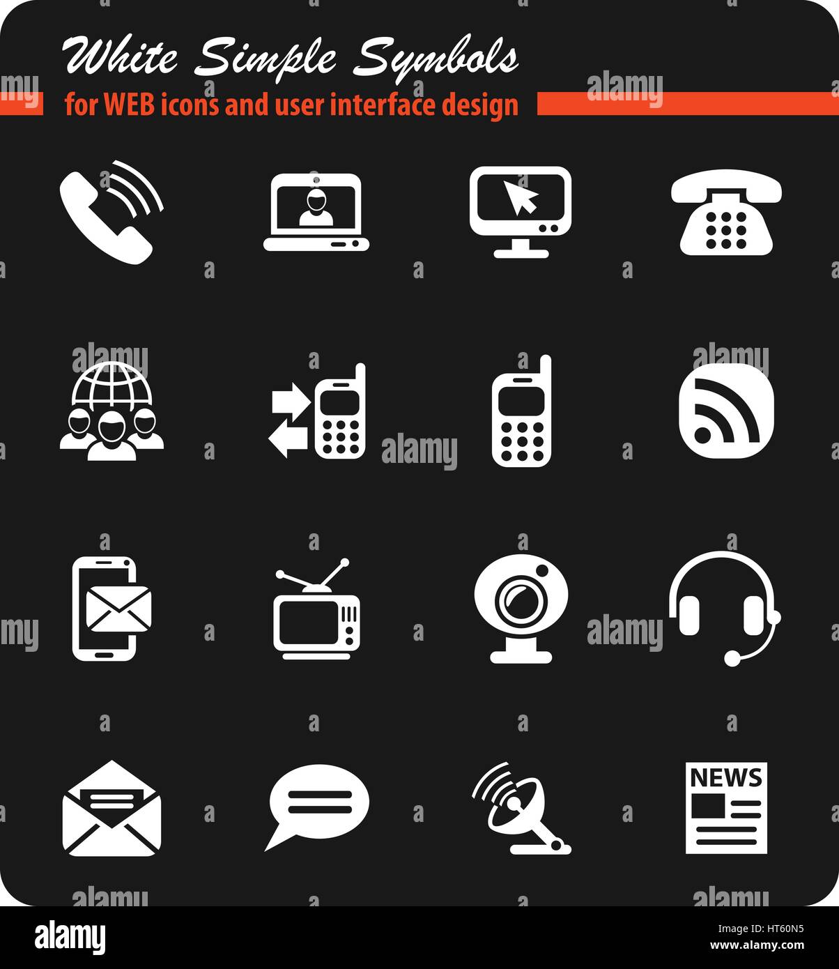 communication white simple symbols for web icons and user interface ...