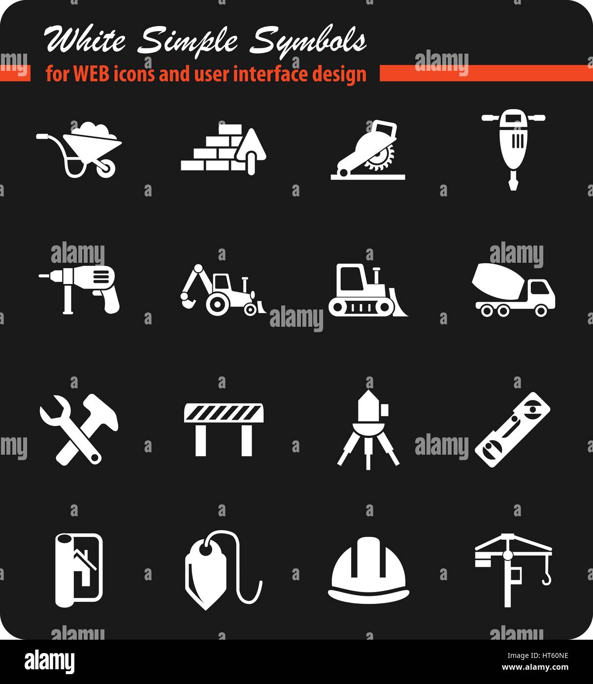 construction white simple symbols for web icons and user interface ...