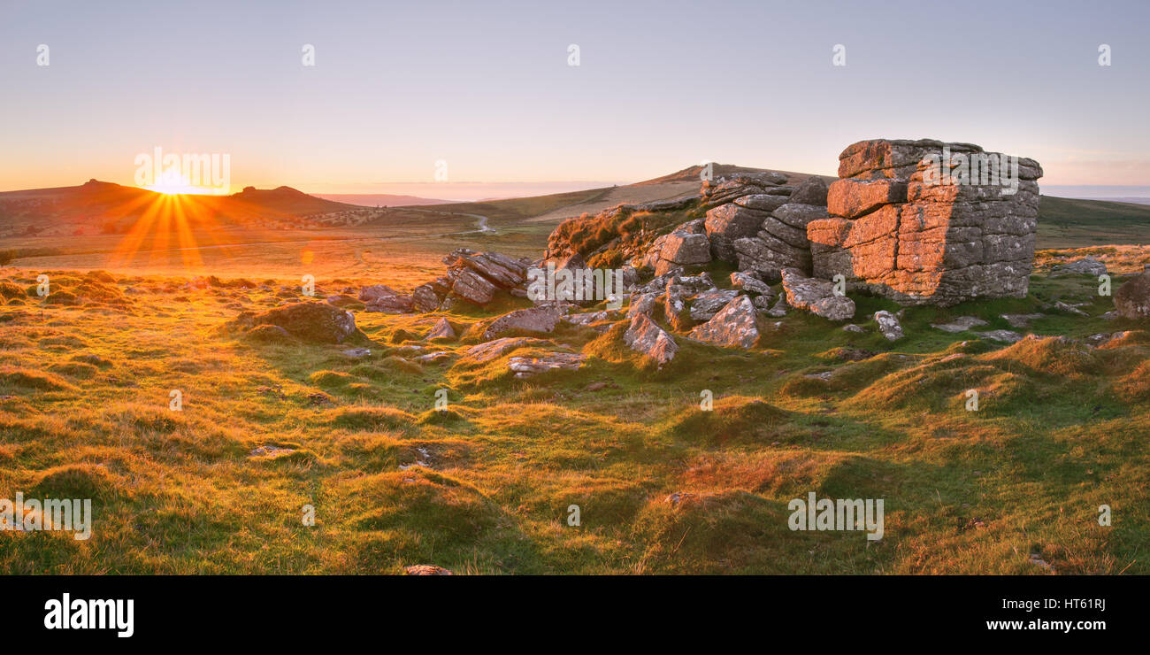 Sunrise on Top Tor Dartmoor National Park Devon Uk Stock Photo - Alamy