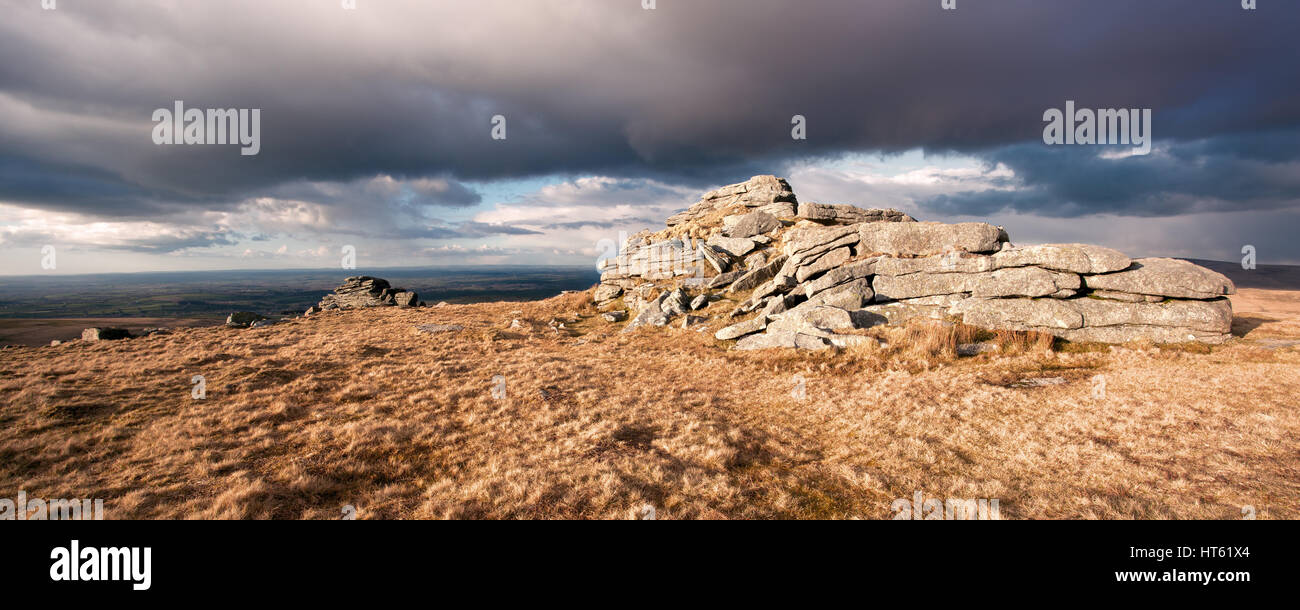 Stormy skies on West Mill tor Dartmoor National Park Devon Uk Stock ...
