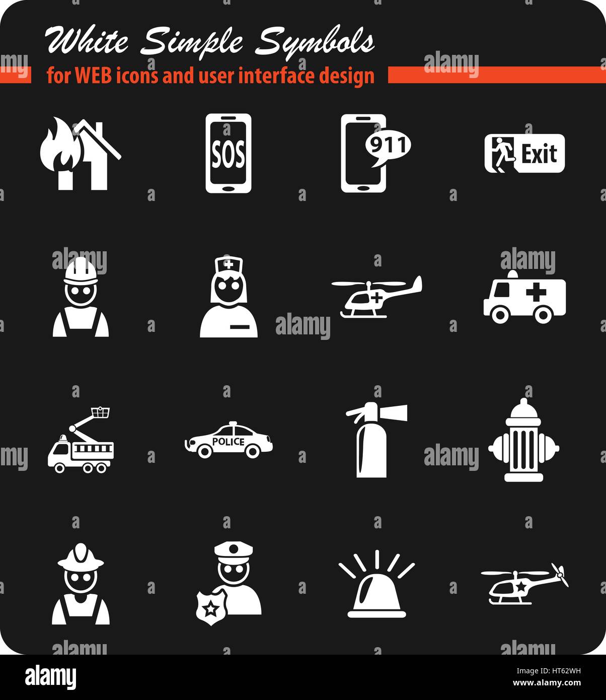 emergency white simple symbols for web icons and user interface design ...