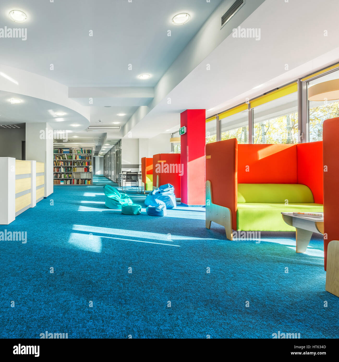 Spacious college library interior with individual study space Stock ...