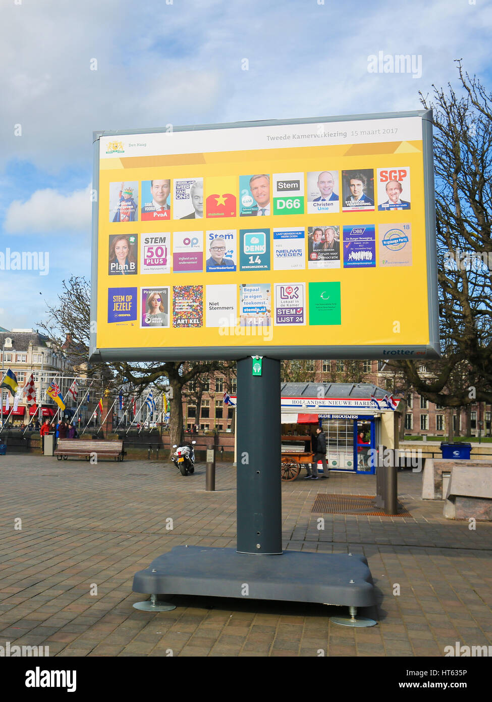 Board with the election posters of all Dutch political parties at the ...