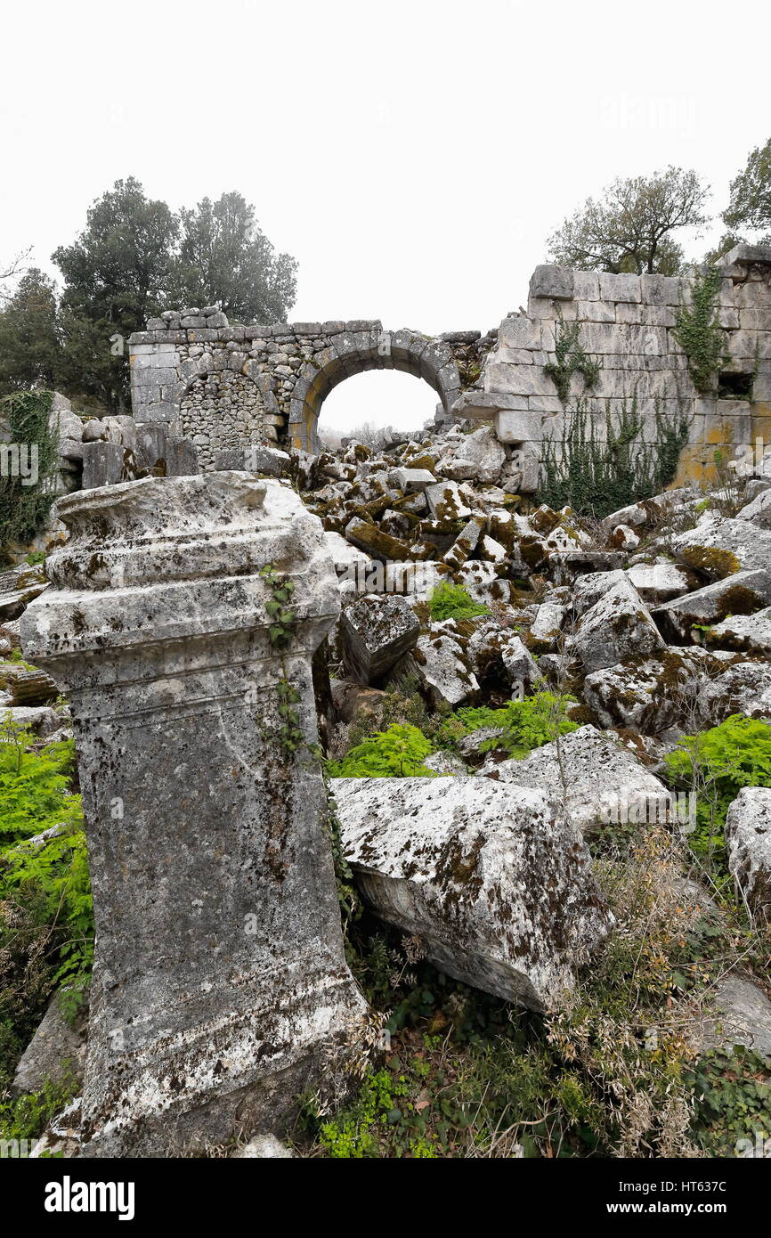 Fallen columns-stone masonry arches-gymnasium and bath complex ruins of ...