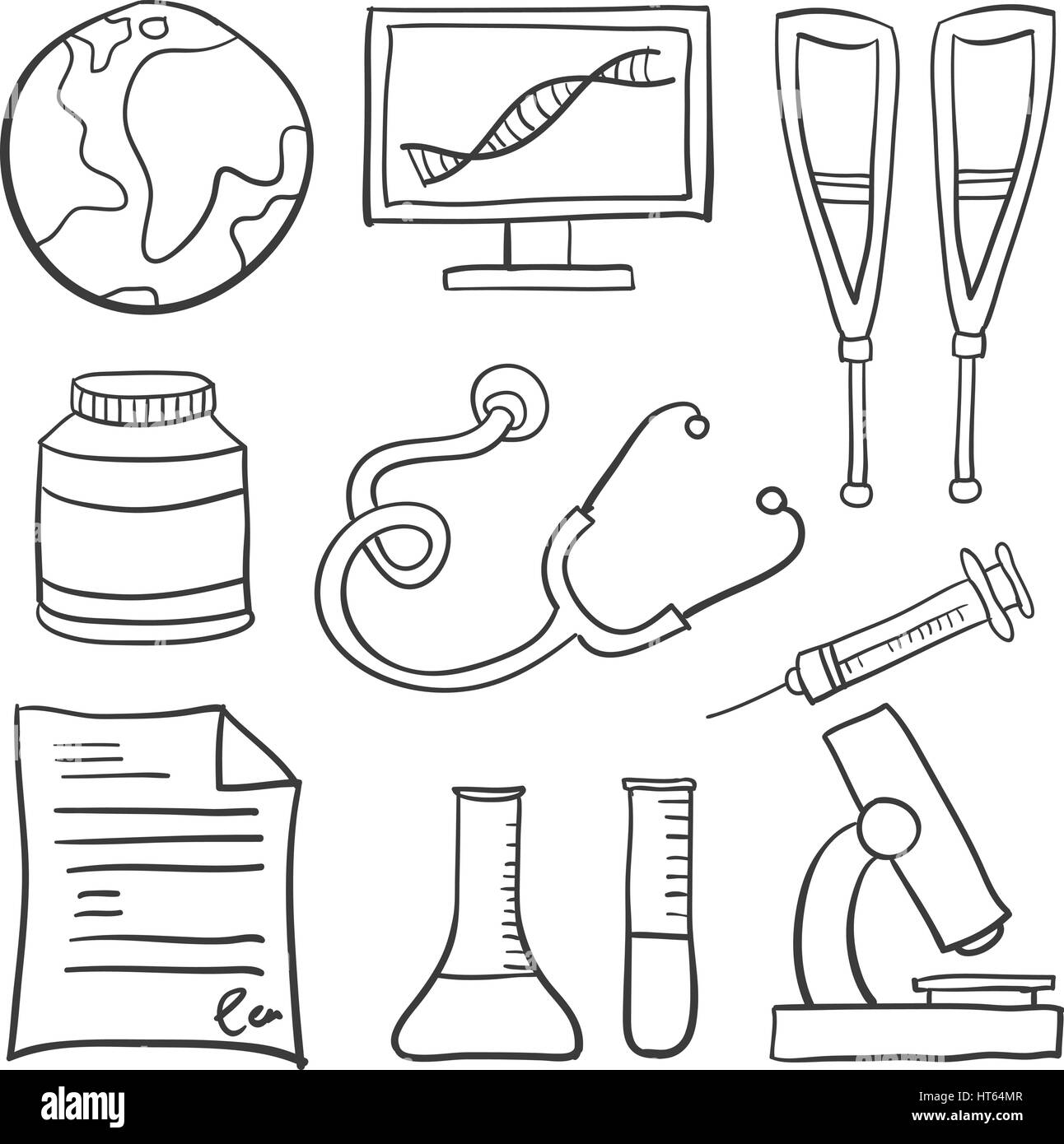 Doodle of medical element collection vector illustration Stock Vector ...
