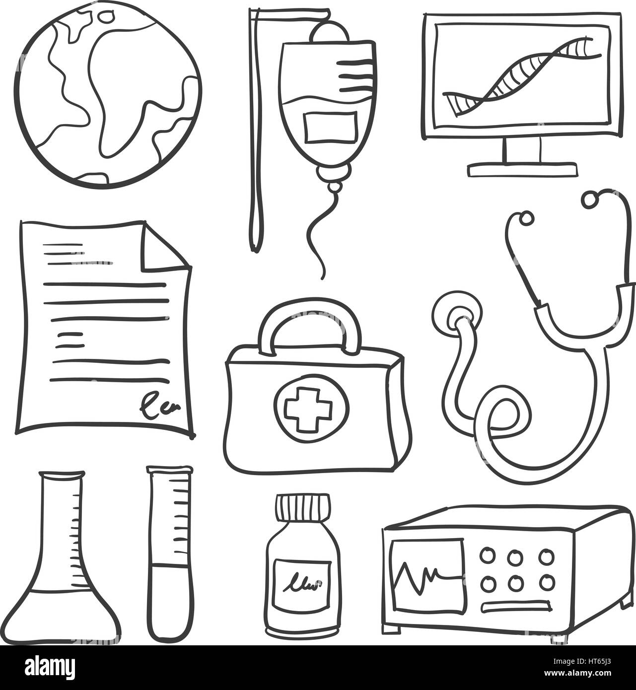 Illustration of medical object doodles collection stock Stock Vector ...