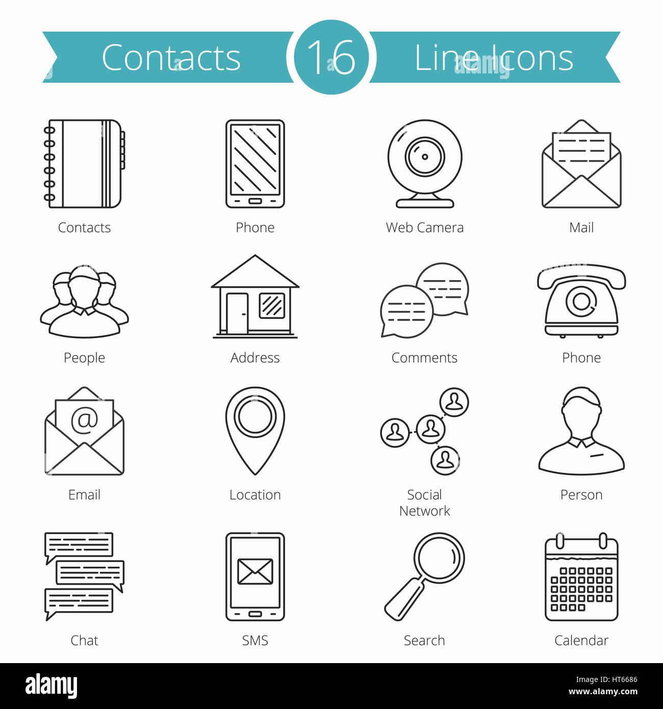 Set of 16 Contacts line icons Stock Photo - Alamy