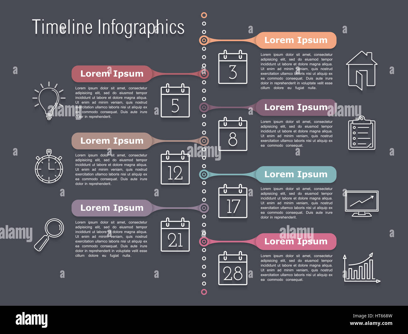 Vertical timeline infographics design template with line icons Stock ...