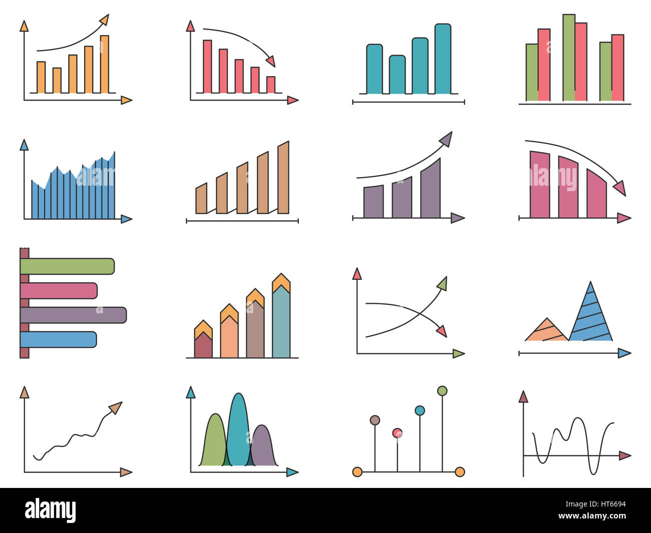 Graphs and charts, set of colored icons, vector eps10 illustration ...